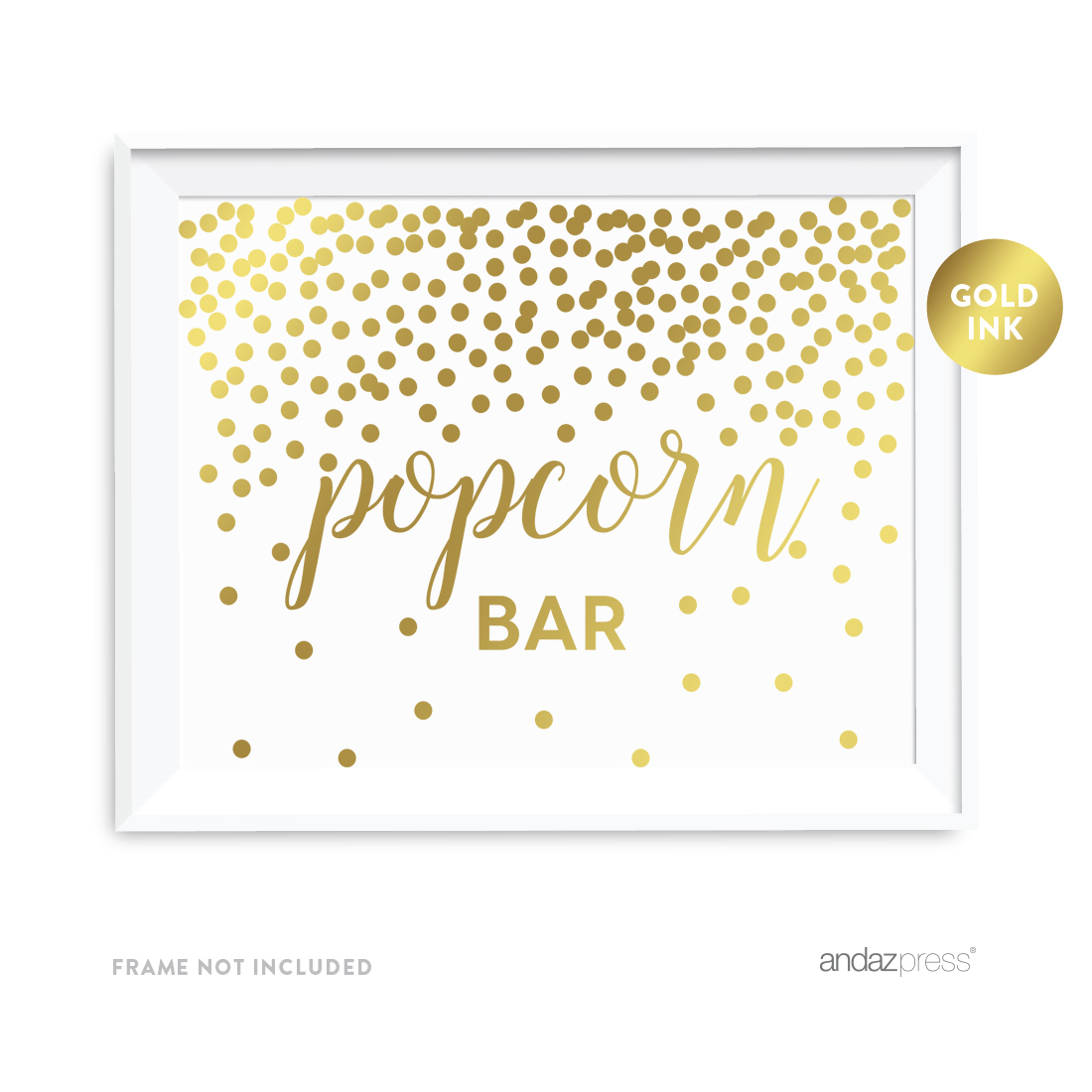 Metallic Gold Confetti Polka Dots 8.5x11-inch Party Sign, Popcorn Bar ...