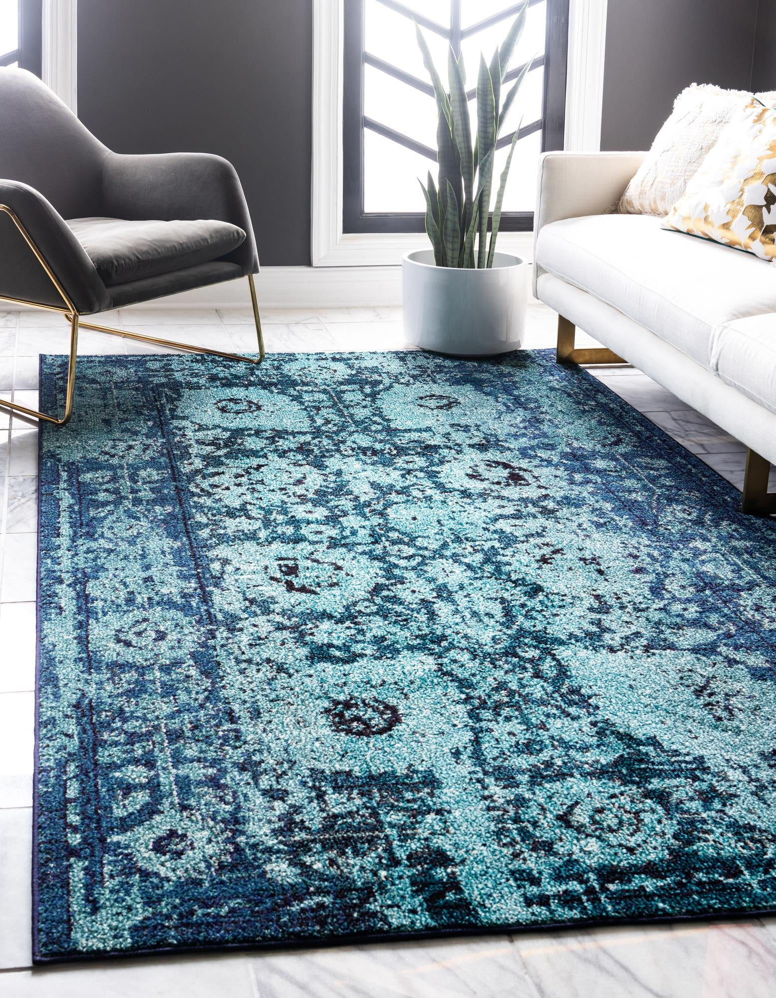 Rugs.com Fleur Collection Rug – 10' x 16' Blue Medium-Pile Rug Perfect ...
