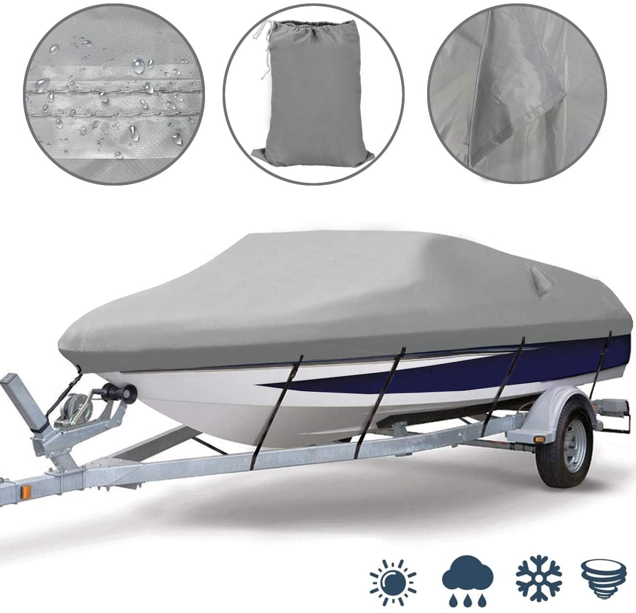 Bibana Heavy Duty Boat Cover 14-16ft, Waterproof, UV Resistant, Fits V ...
