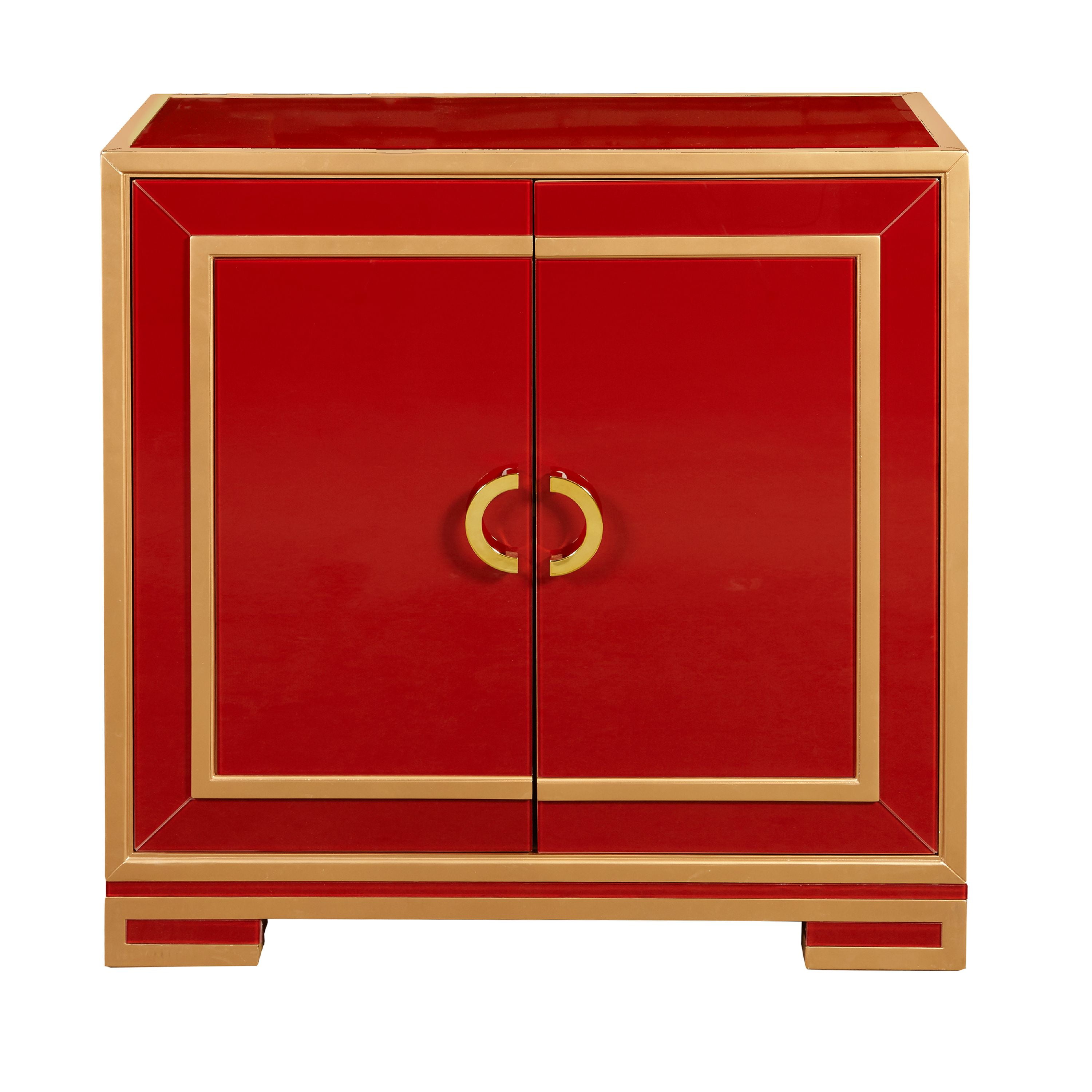 Home Meridian Two Door Reverse Painted Glass Accent Chest in Red and ...
