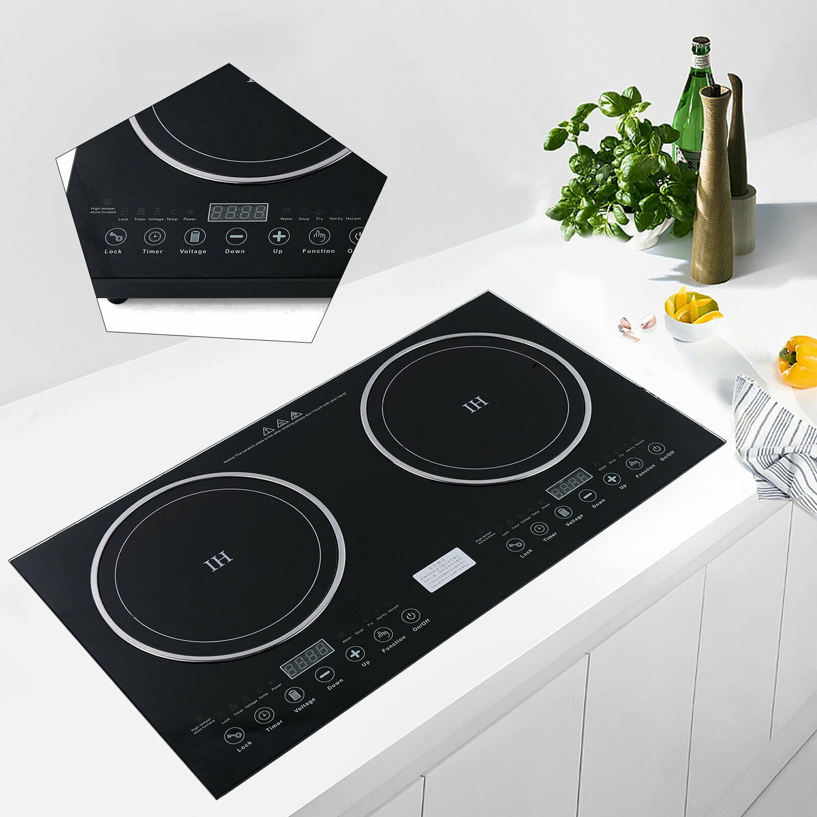 DENEST Electric Ceramic Cooktop Built-In/Integrated 2 Burners Touch ...