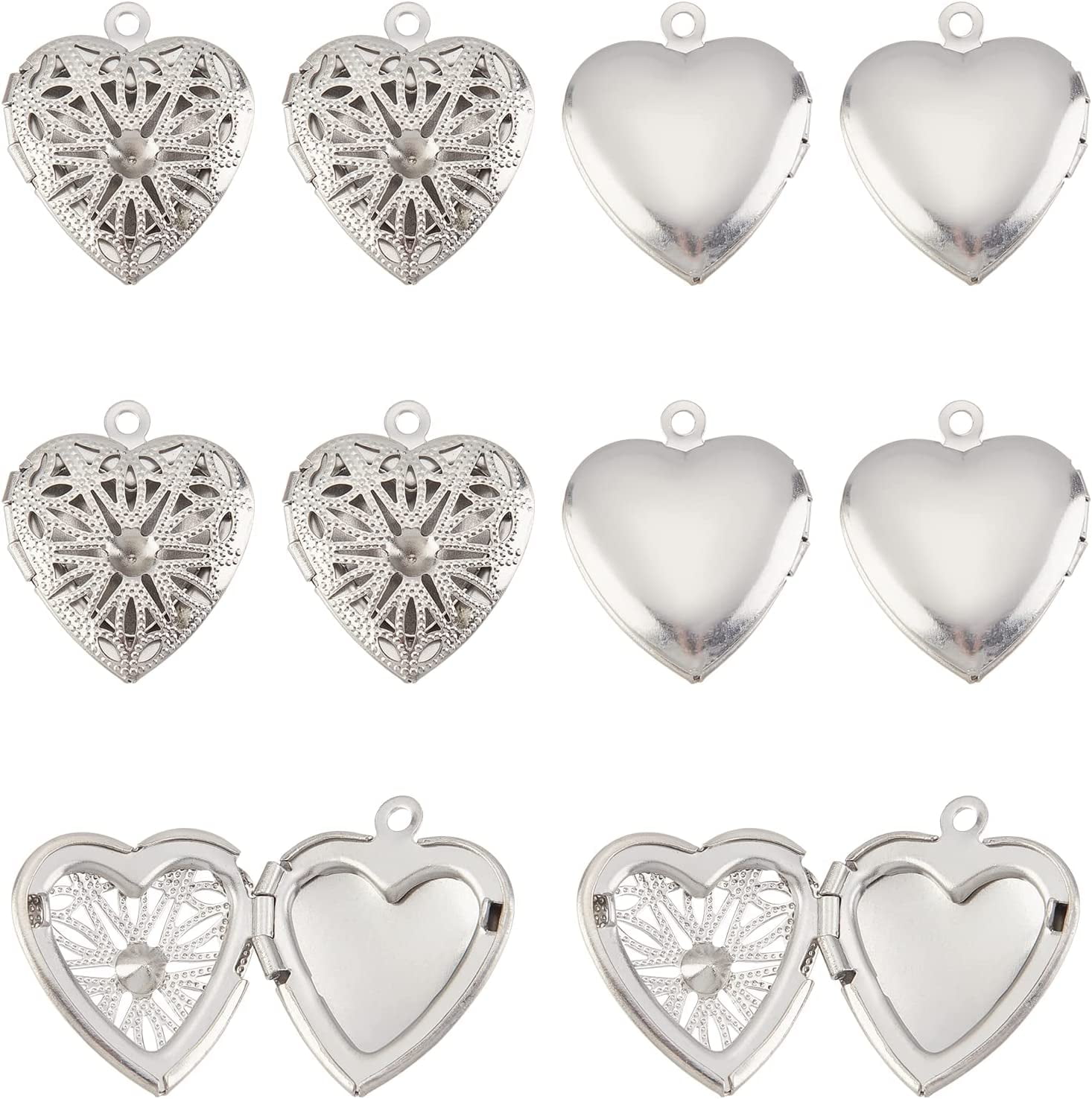 10Pcs Heart Locket Pendants 304 Stainless Steel Photo Charm Heart ...