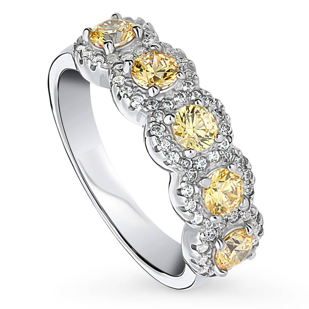 Berricle Rhodium Plated Sterling Silver Yellow Round Cubic Zirconia Cz