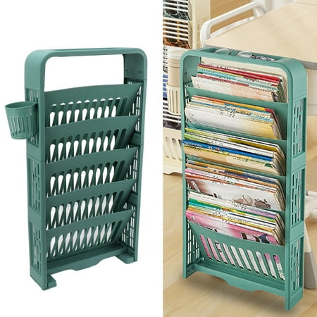 5 Tier Classroom Deskside Bookshelf, Movable Book Rack Storage ...
