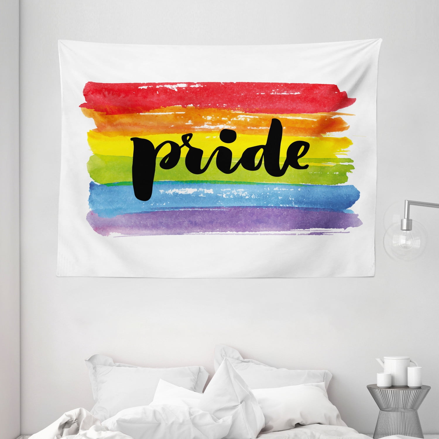 Pride Decorations Tapestry, Watercolor Art Rainbow Brush Strokes Symbol ...