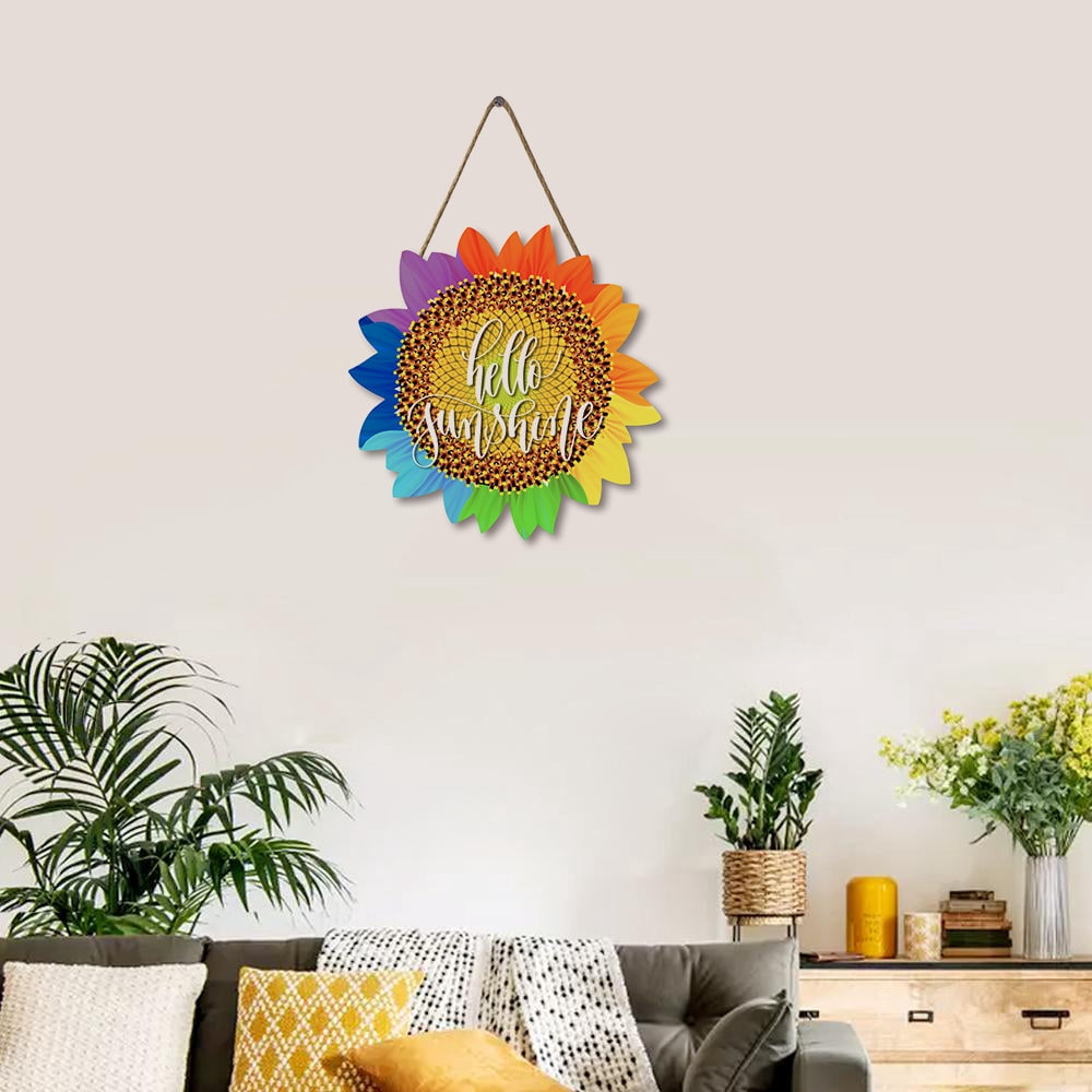 Sunflower Hello Sunshine Wood Door Hanger 12 Inch Large Wooden Flower ...