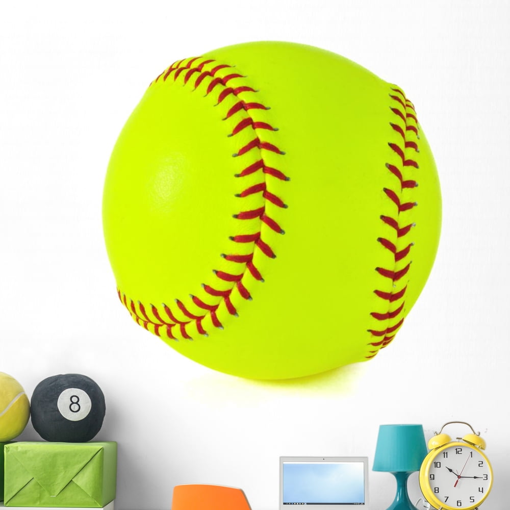 Yellow Softball Wall Decal by Wallmonkeys Peel and Stick Graphic (48 in ...