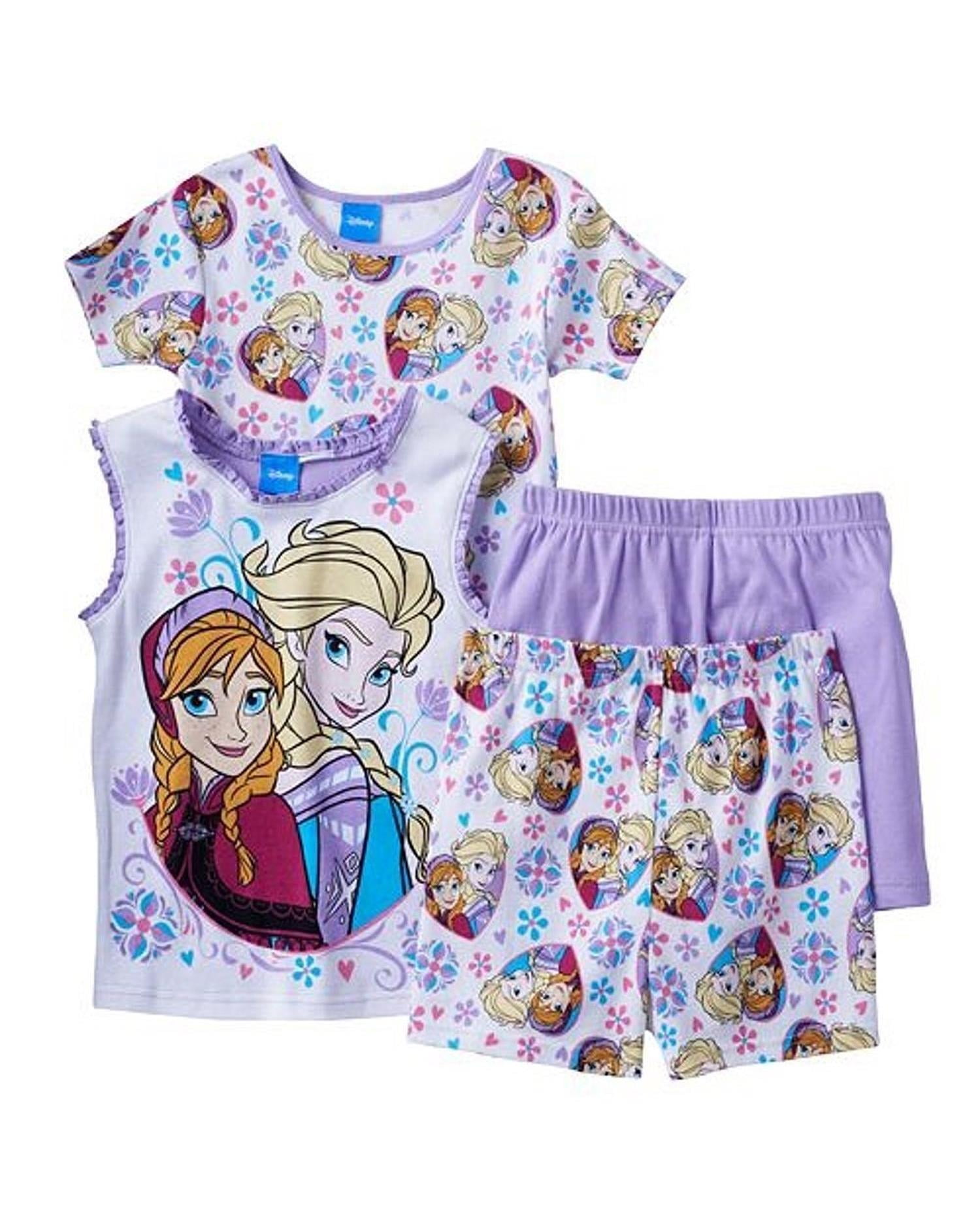 Disney Girls Frozen 4 Piece Cotton Anna & Elsa Pajama Set - Girls 4-10 ...