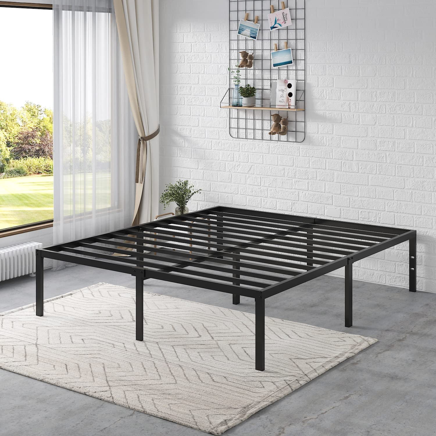 Einfach King Size Metal Bed Frame with Steel Slat Support, Black ...