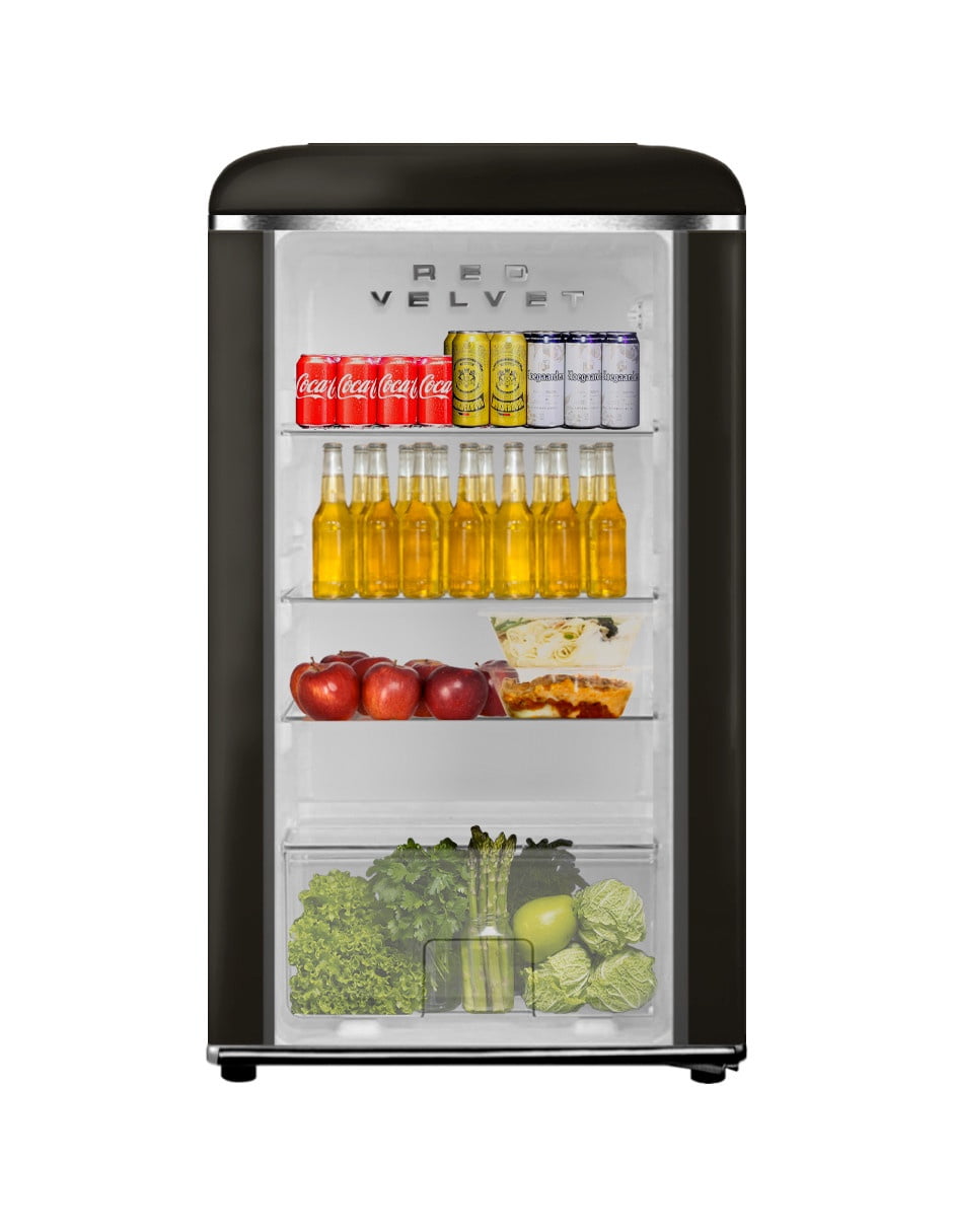 RED VELVET Mini Frigobar Retro de 95L con Puerta de Cristal y Estilo ...