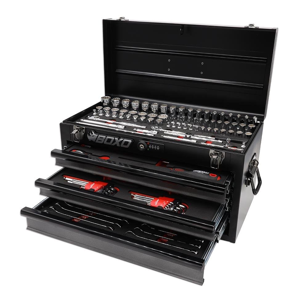 BOXO USA 133-Piece Metric Tool Set with 3-Drawer Hand Carry Toolbox ...