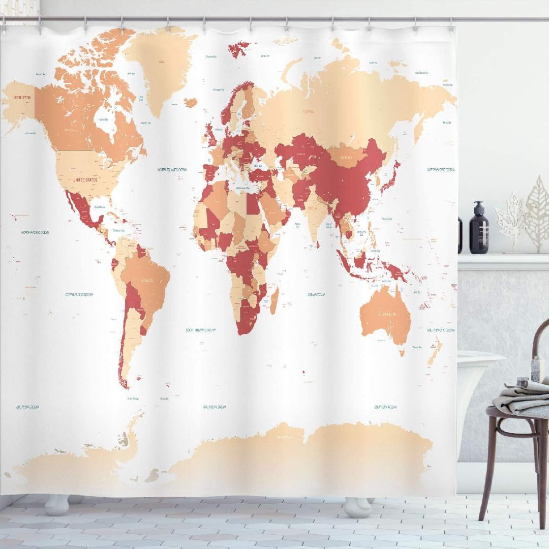 Earth Shower Curtain, Detailed World Map with All Countries Major ...