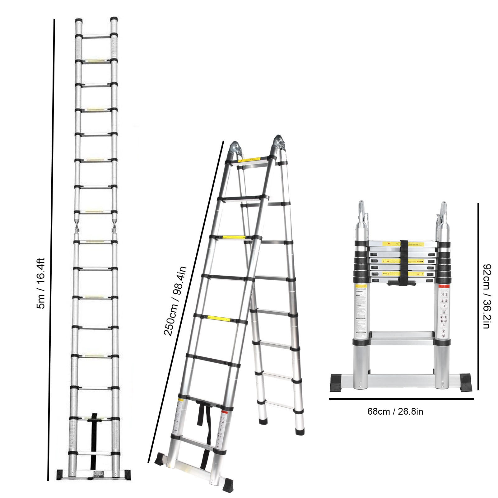 Extension Ladder 5M Aluminium Alloy Telescopic Ladder Foldable Multi ...