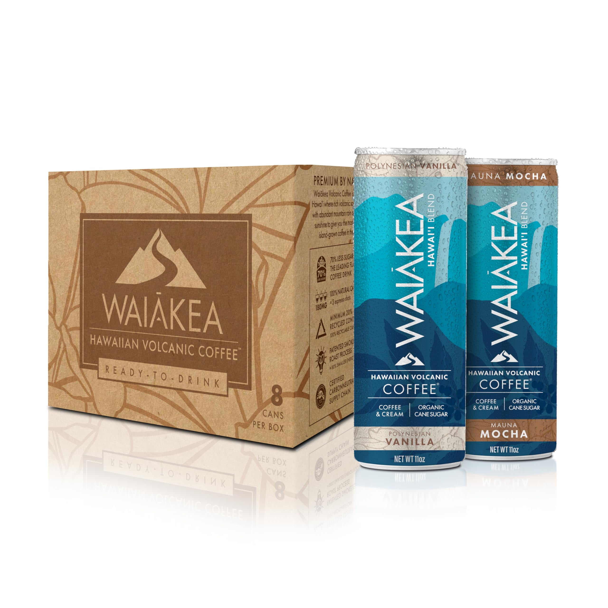 Waiakea Hawaiian Volcanic Coffee - Vanilla & Mocha Combo Pack - Ready ...