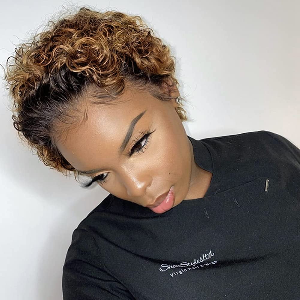 Click here for Yosicle Short Curly Human Hair Wig Brown Color Wit... prices