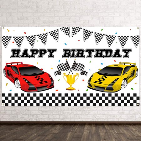 HTCM Racing Car Themed Happy Birthday Photography Backdrop Banner, Let ...