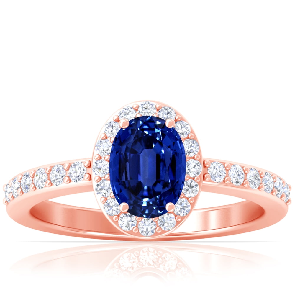 GemsNY September Birthstone - Traditional Oval Halo Blue Sapphire Ring ...