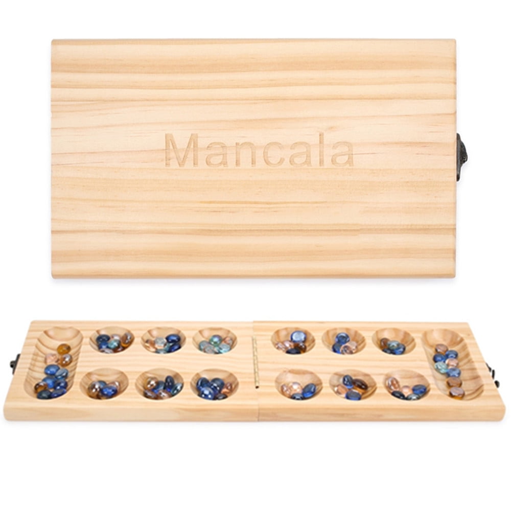 Wooden Mancala Board Game Set - Folding Board - 72+8 Bonus Multi Color ...