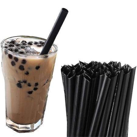 SHTUUYINGG 100 Pieces Disposable Plastic Straws Black Boba Tea Straw ...