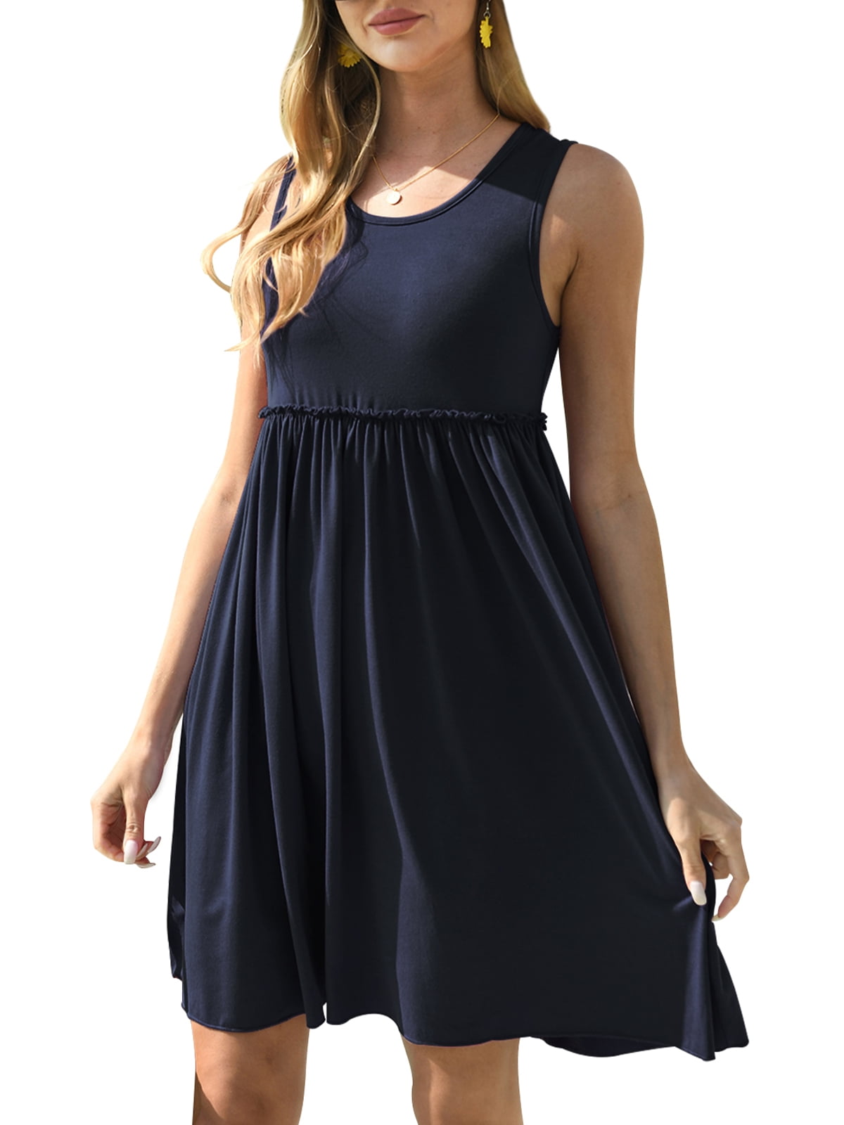 QINCAO Womens Dresses Sleeveless Plain Sundresses for Women Casual Tank ...