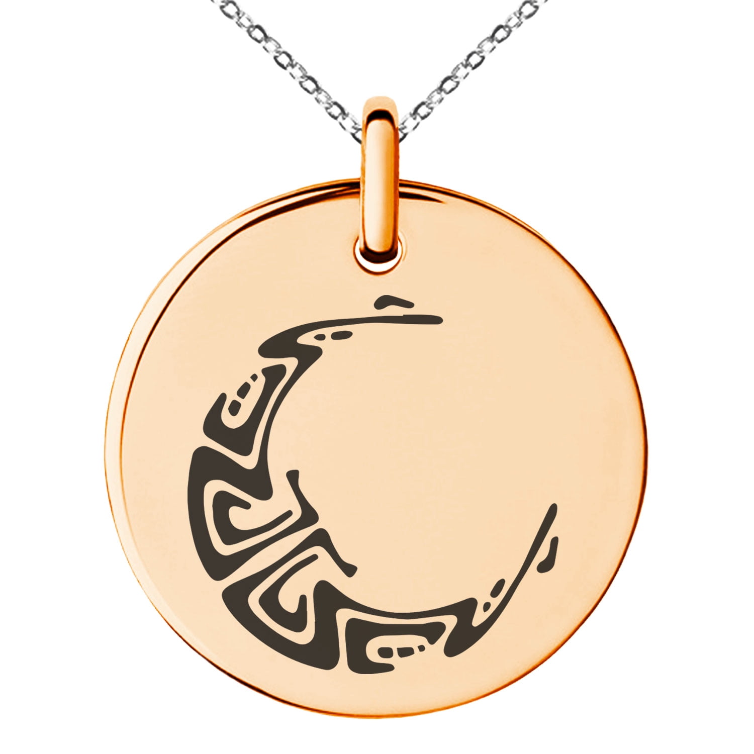 Stainless Steel Mayan Crescent Moon Rune Engraved Small Medallion ...