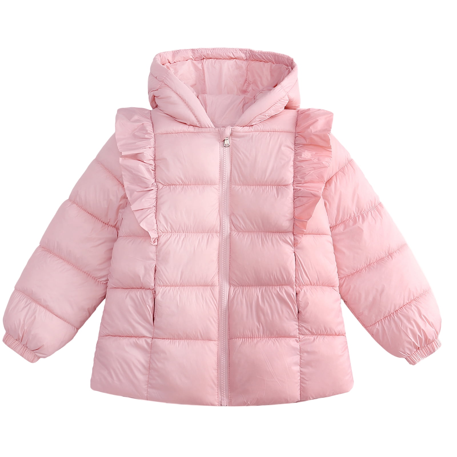 SYNPOS Toddler Kid Little Girl Puffer Hooded Jacket Ruffle Mid-length ...