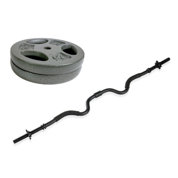 CAP Barbell Standard Combo Curl Weight Bar with 50lb Weight Plate Set ...
