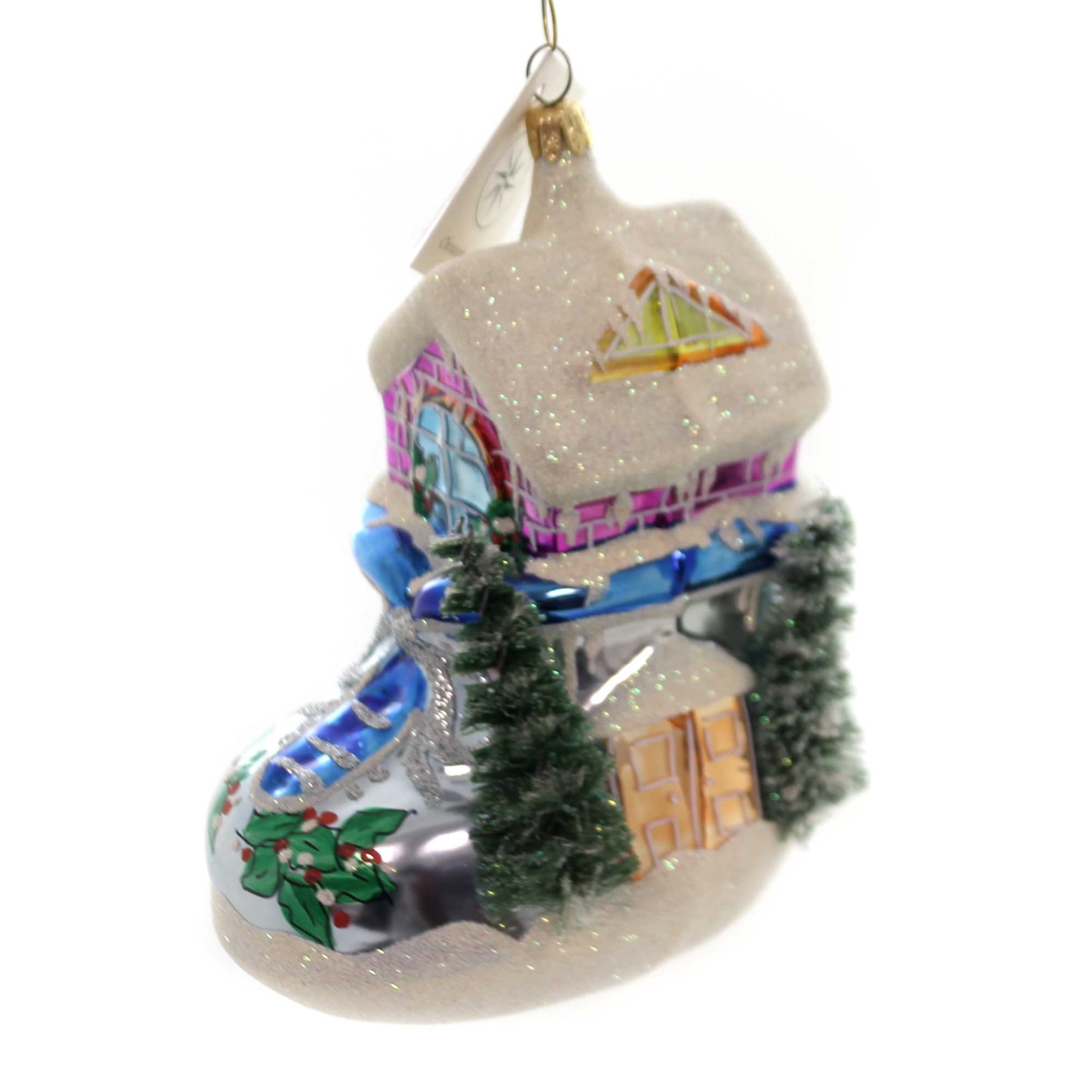 Christopher Radko WINTER SNOW SHOE SHACK Glass Boot House Christmas ...