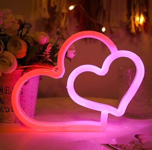 LINLIN Neon Night Light, Heart LED Neon Signs Night Light Neon Lights ...