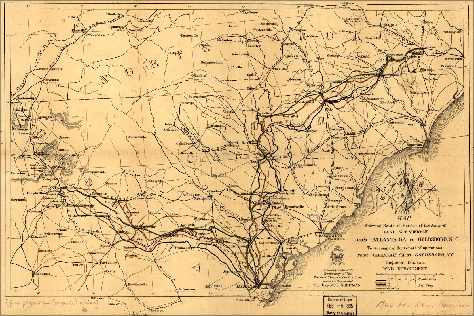 24"x36" Gallery Poster, Map shermans march Atlanta to Goldsboro 1865 ...