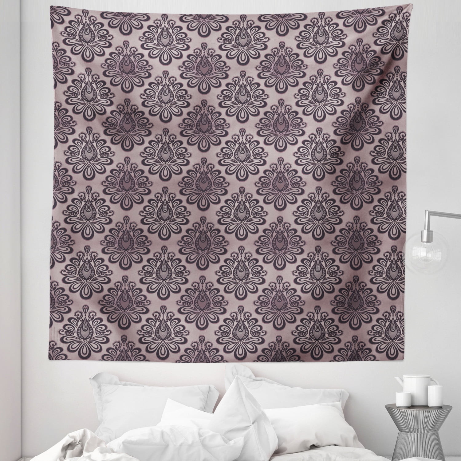 Traditional Tapestry, Damask Style Grey Motifs with Little Dots and ...