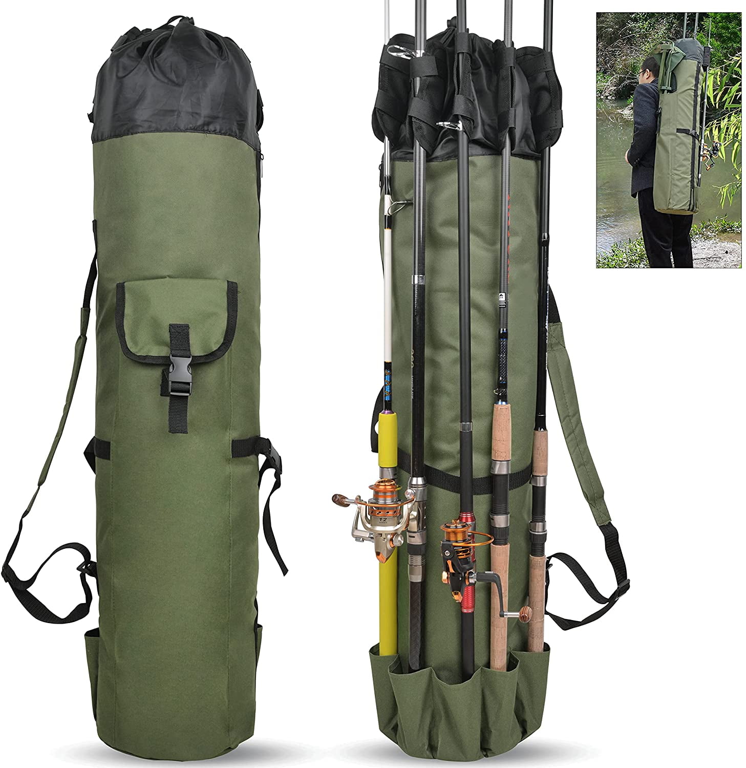 Fishing Rod Carrier Fishing Reel Organizer Pole Storage Bag Durable ...