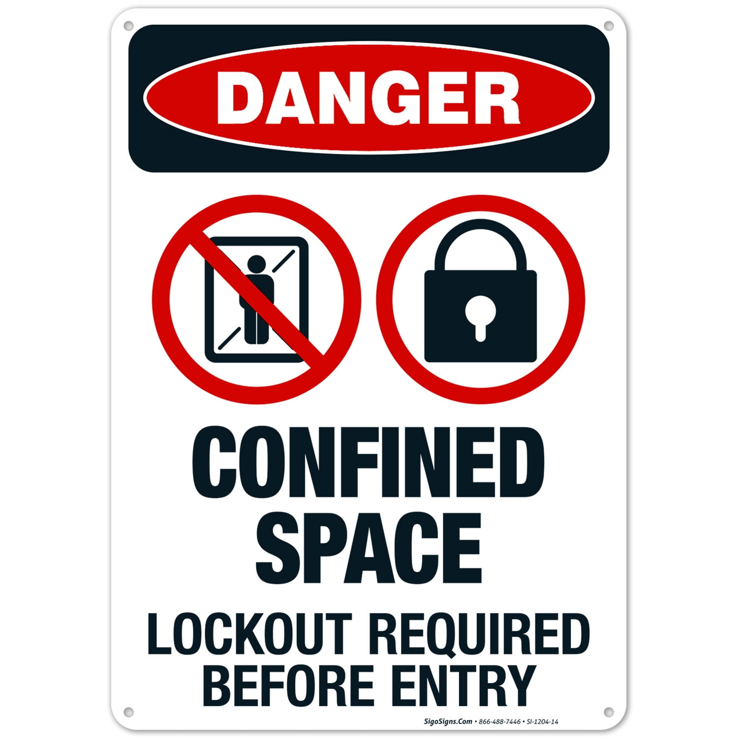 Confined Space Lockout Required Before Entry Sign, OSHA Danger Sign ...