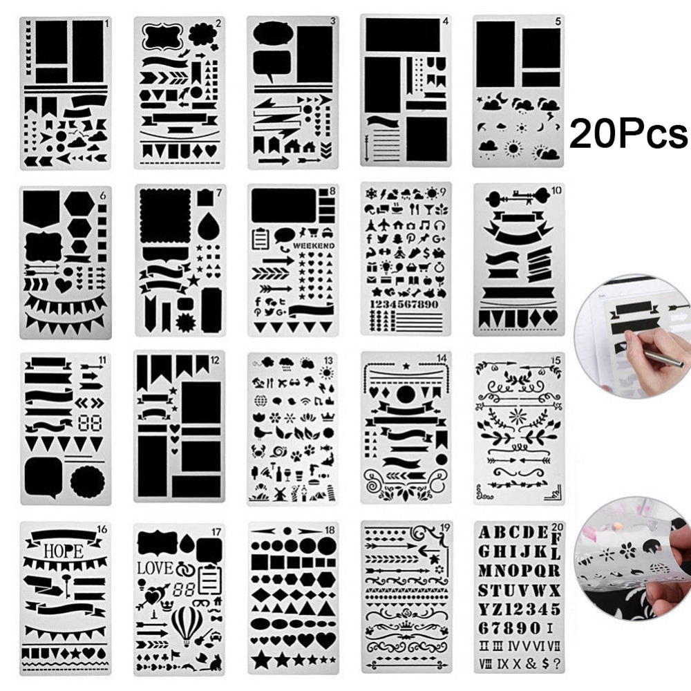12 Pcs/Set Bullet Stencil Set Plastic Planner Diy Drawing Template For ...
