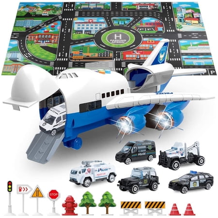 IGUOHAO Large Airplane Toy with 6 Police Cars Set, 32.6x22.4 Inch Play ...
