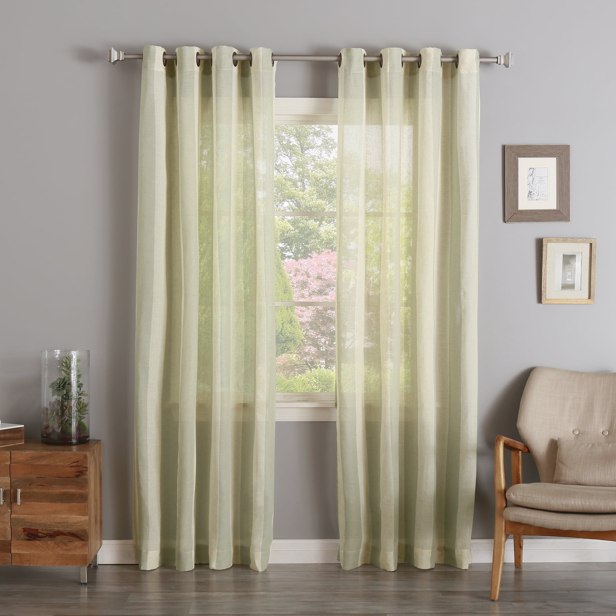 Quality Home Faux Linen Mesh Stripe Antique Bronze Grommet Curtain Pair ...