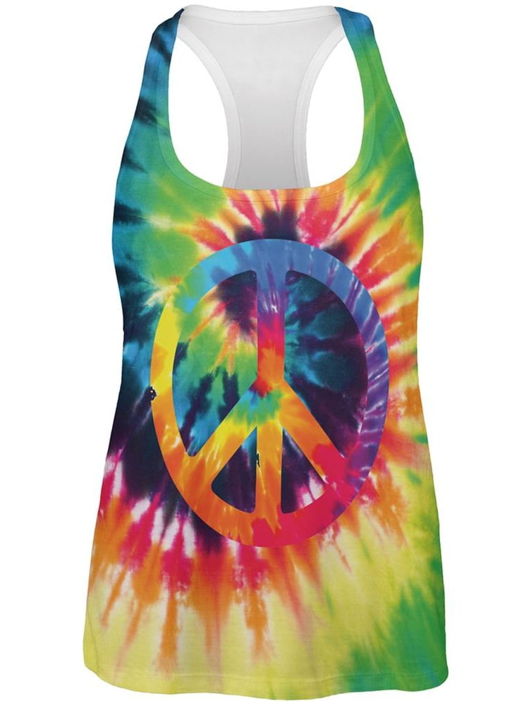 Peace Sign Tie Dye All Over Womens Work Out Tank Top - 2X-Large ...