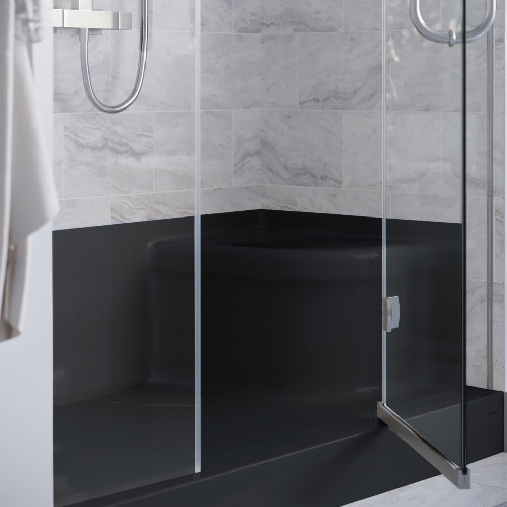 Aquatique 60" x 32" Left Drain, Shower Base in Matte Black - Walmart.com
