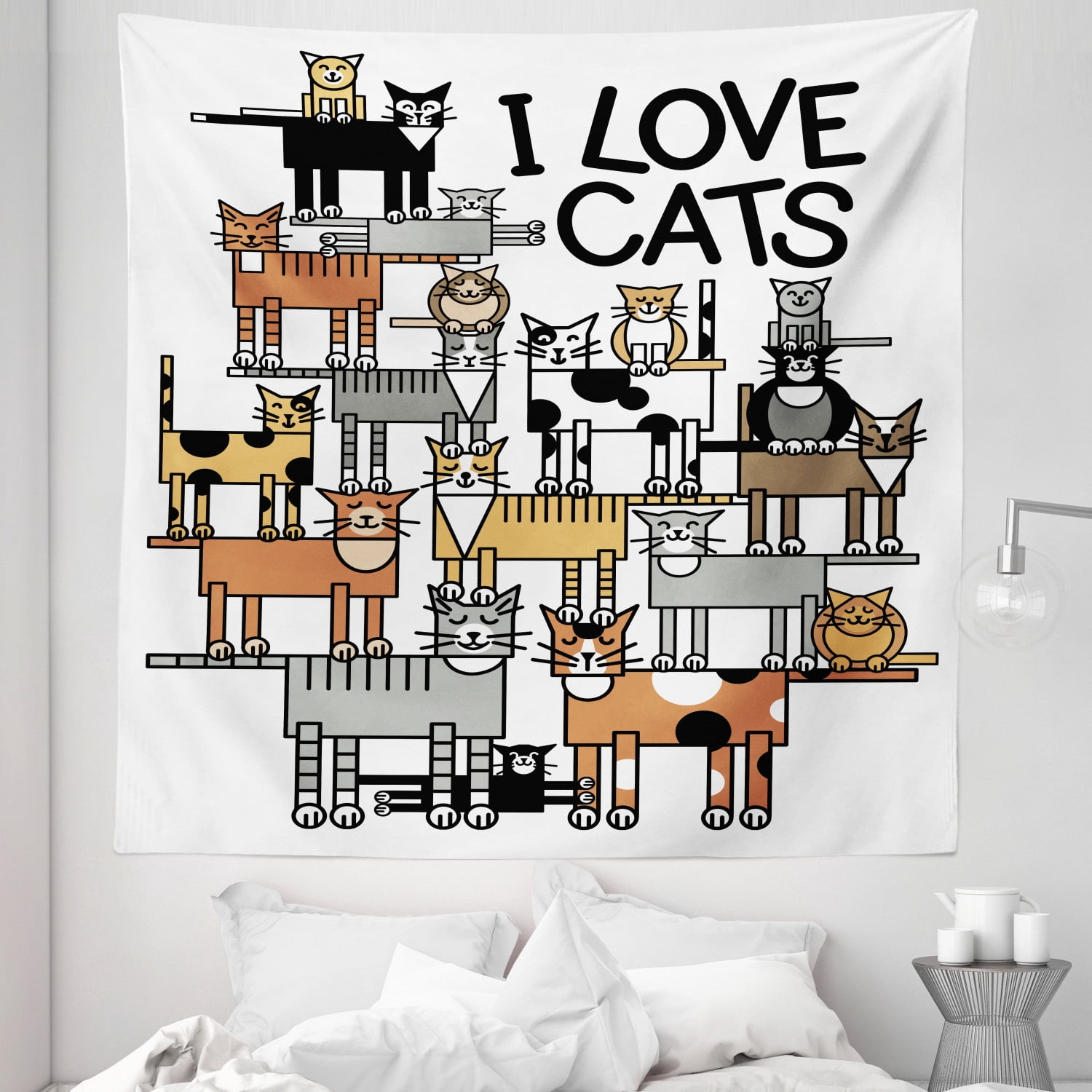 Cat Lover Tapestry, I Love Cats Typography and Feline Friends Pattern ...