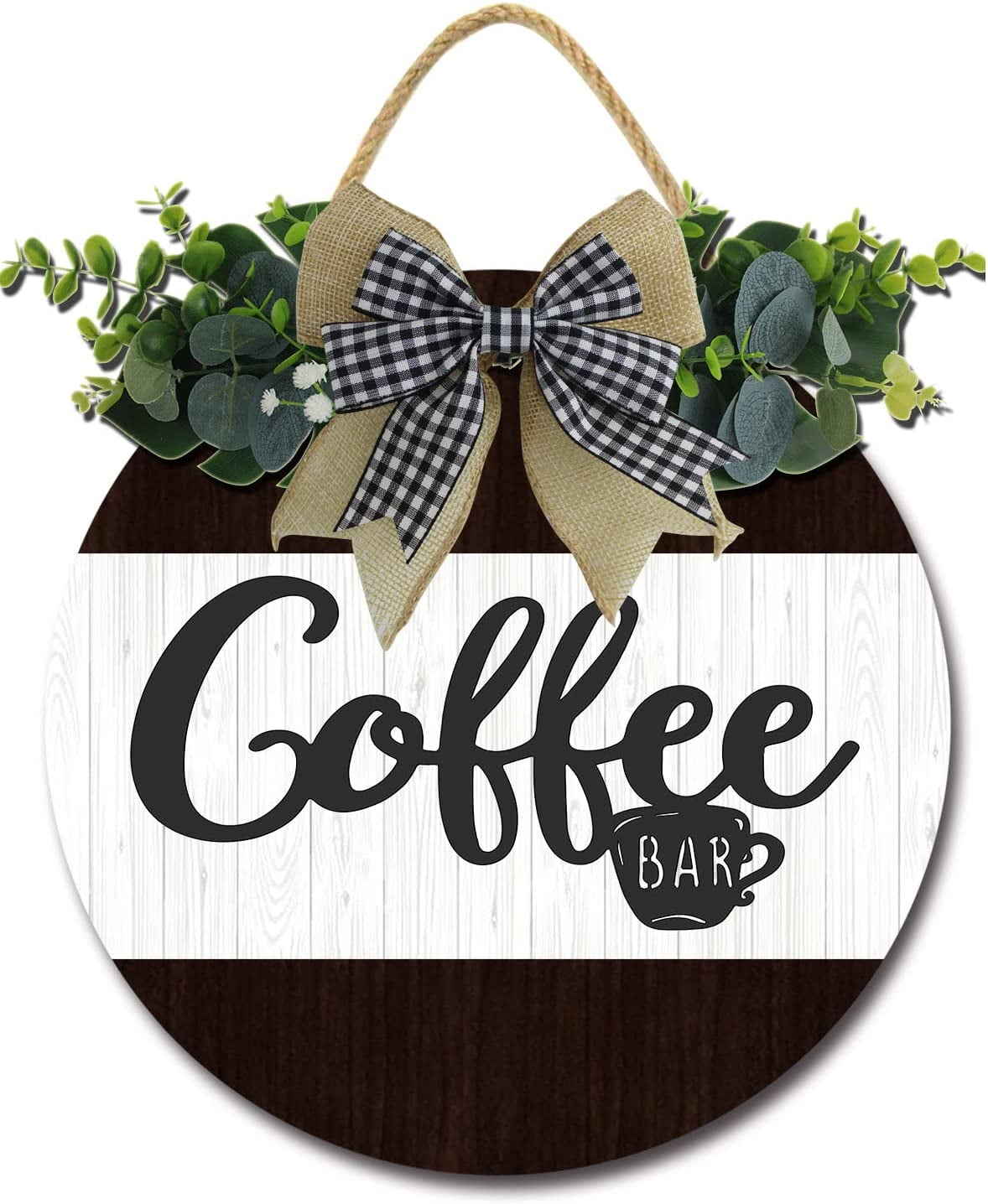 Eveokoki 11" Coffee Bar decor sign Rustic Farmhouse Wooden Round Retro ...