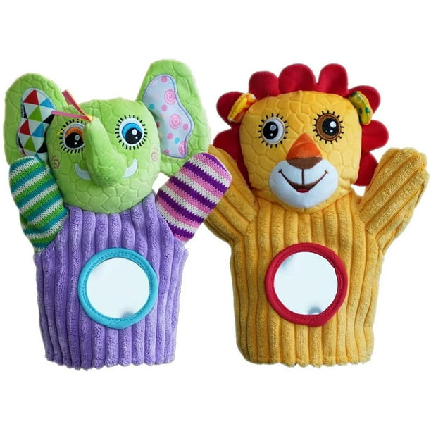 Lion and Elephant Puppets Set with Ring Rattle and Distorting Mirror ...