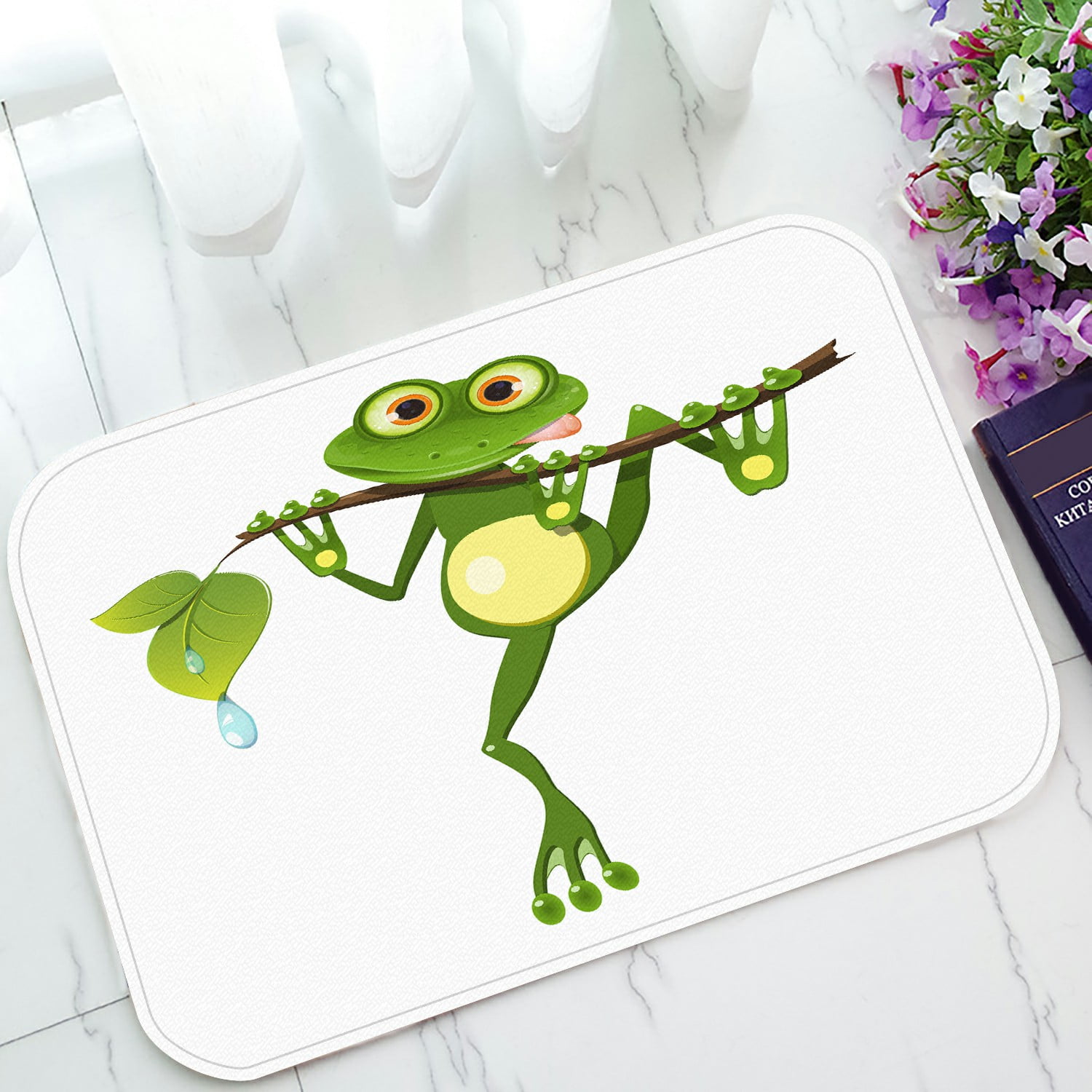 ECZJNT curious frog on stem of the tree Doormat Bath Mat Rug Entrance ...