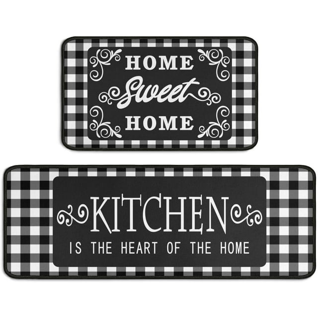 Black and White Buffalo Plaid Kitchen Decor Rugs Set 2 Piece, Farmhouse ...