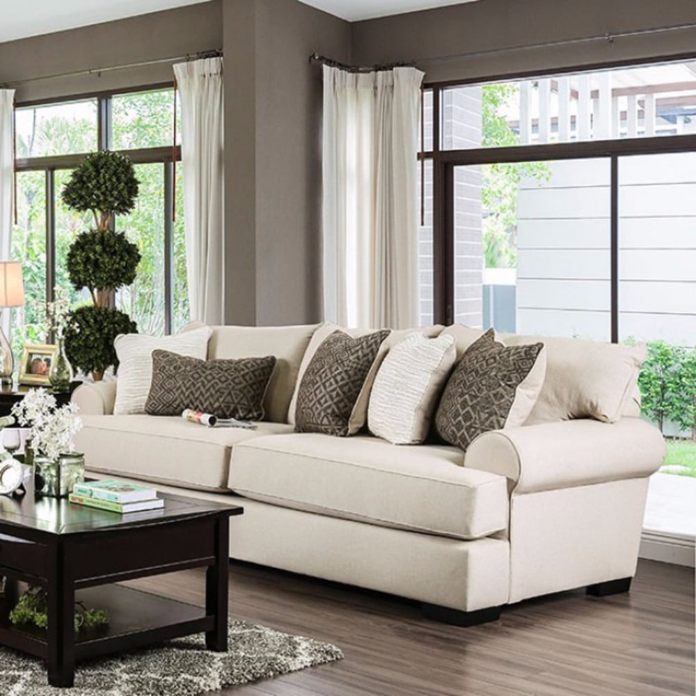 Extravagant Transitional Style Sofa in Beige - Walmart.com