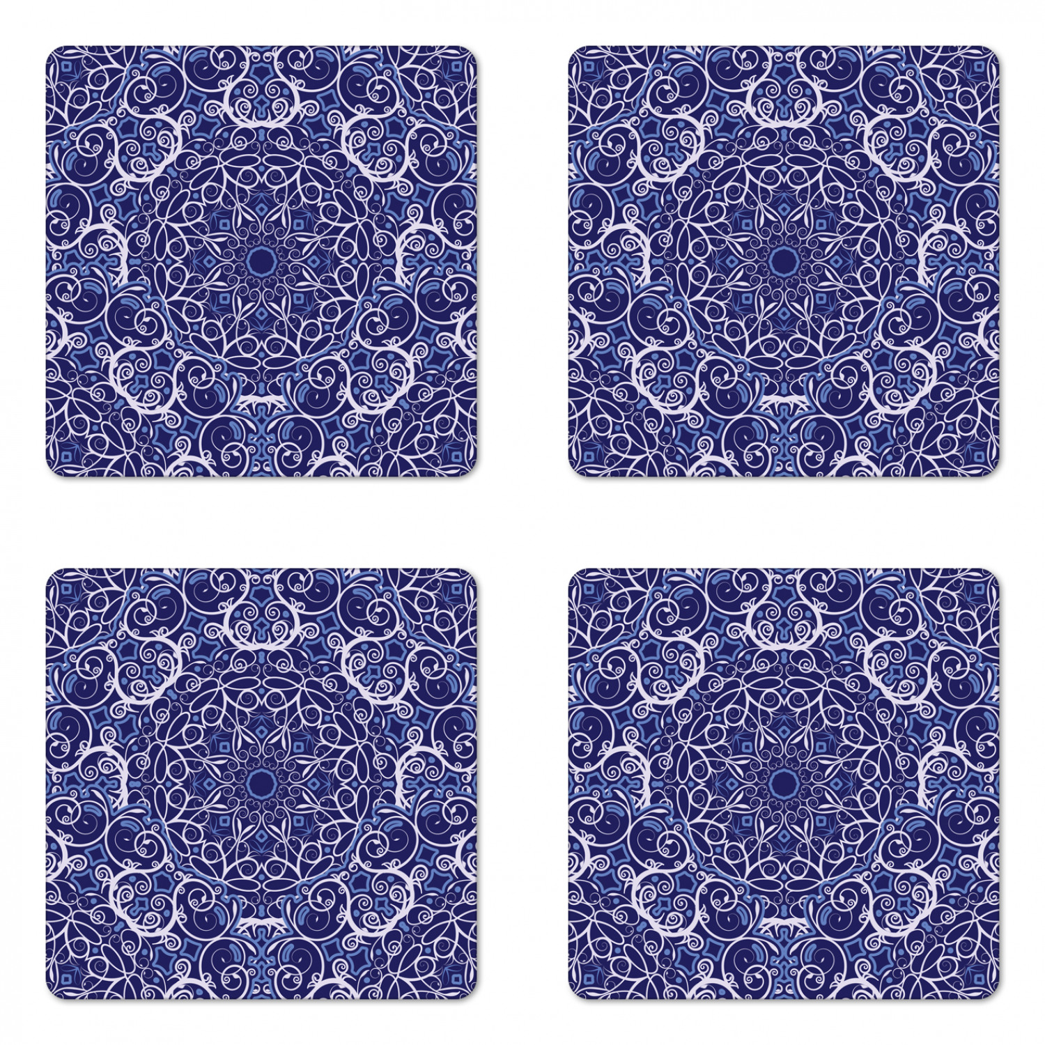 Mandala Coaster Set of 4, Circular Pattern Floral and Modern Bohemian ...