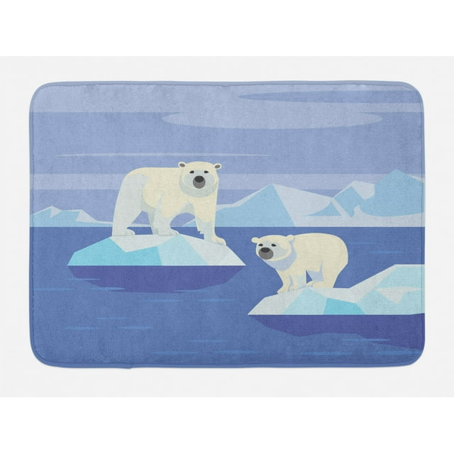 Polar Bear Bath Mat, Arctic Circle Animals Floating on Icy Rocks Eco ...
