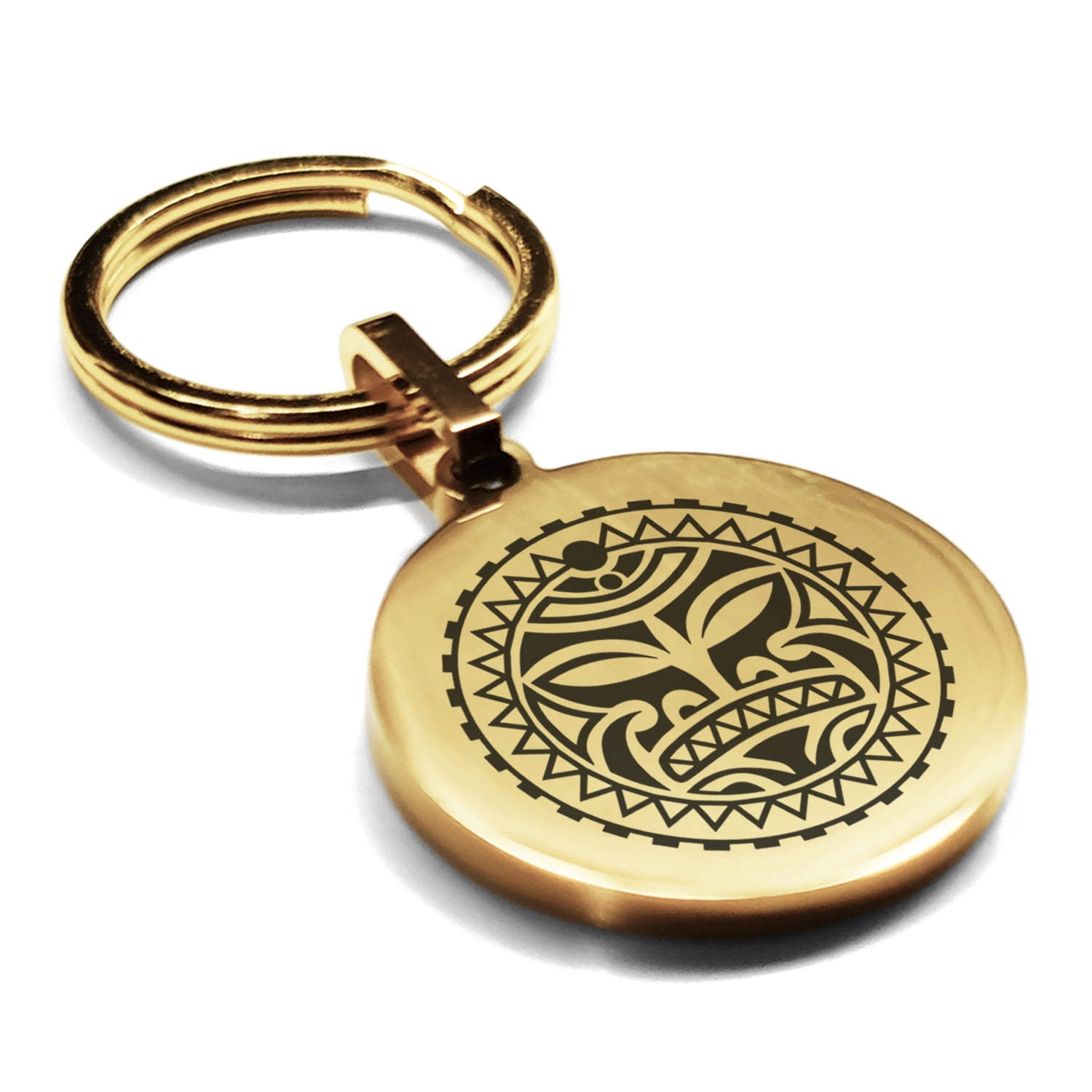 Stainless Steel Sun Maori Symbol Round Medallion Keychain Circle Ring ...