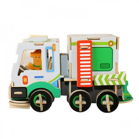 EQWLJWE 3D Stereoscopic Children DIY Handmade Wooden Cartoon Car Puzzle ...