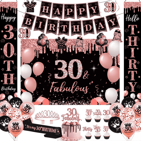 21st Birthday Decorations for Girl, Rose Gold and Black 45-Piece Party ...
