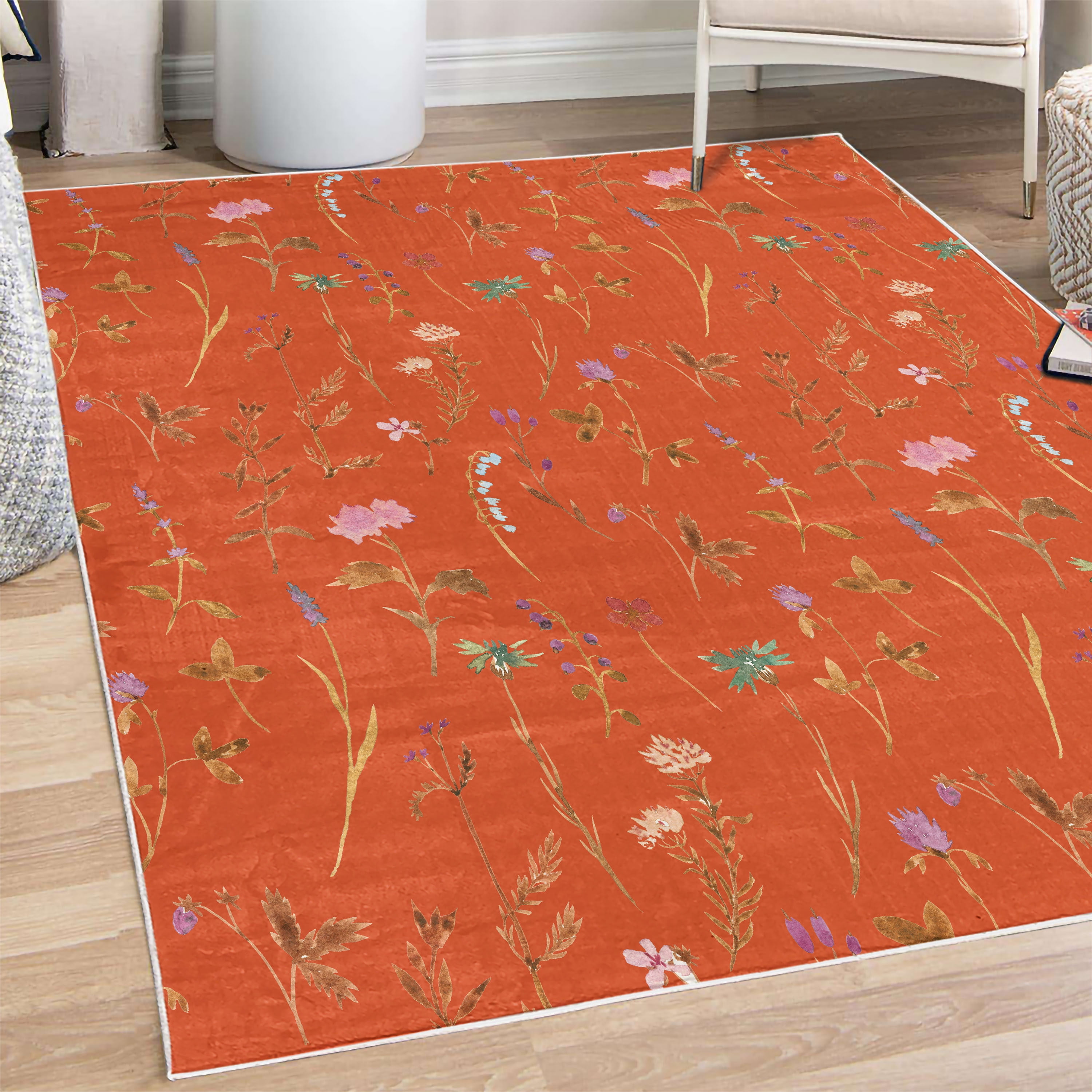 Floral Decorative Rug, Spring Season Themed Watercolors Painting of ...